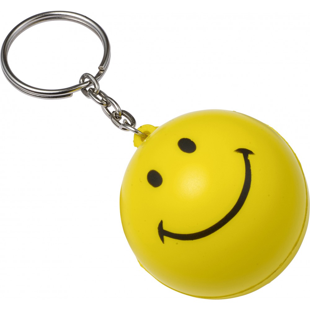 Printed Anti stress key holder smiling face, yellow (Keychains)